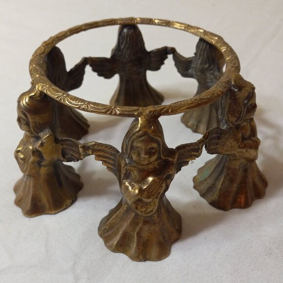 Holiday | Vintage Solid Brass Center Piece Angels Display Holder Stand ...